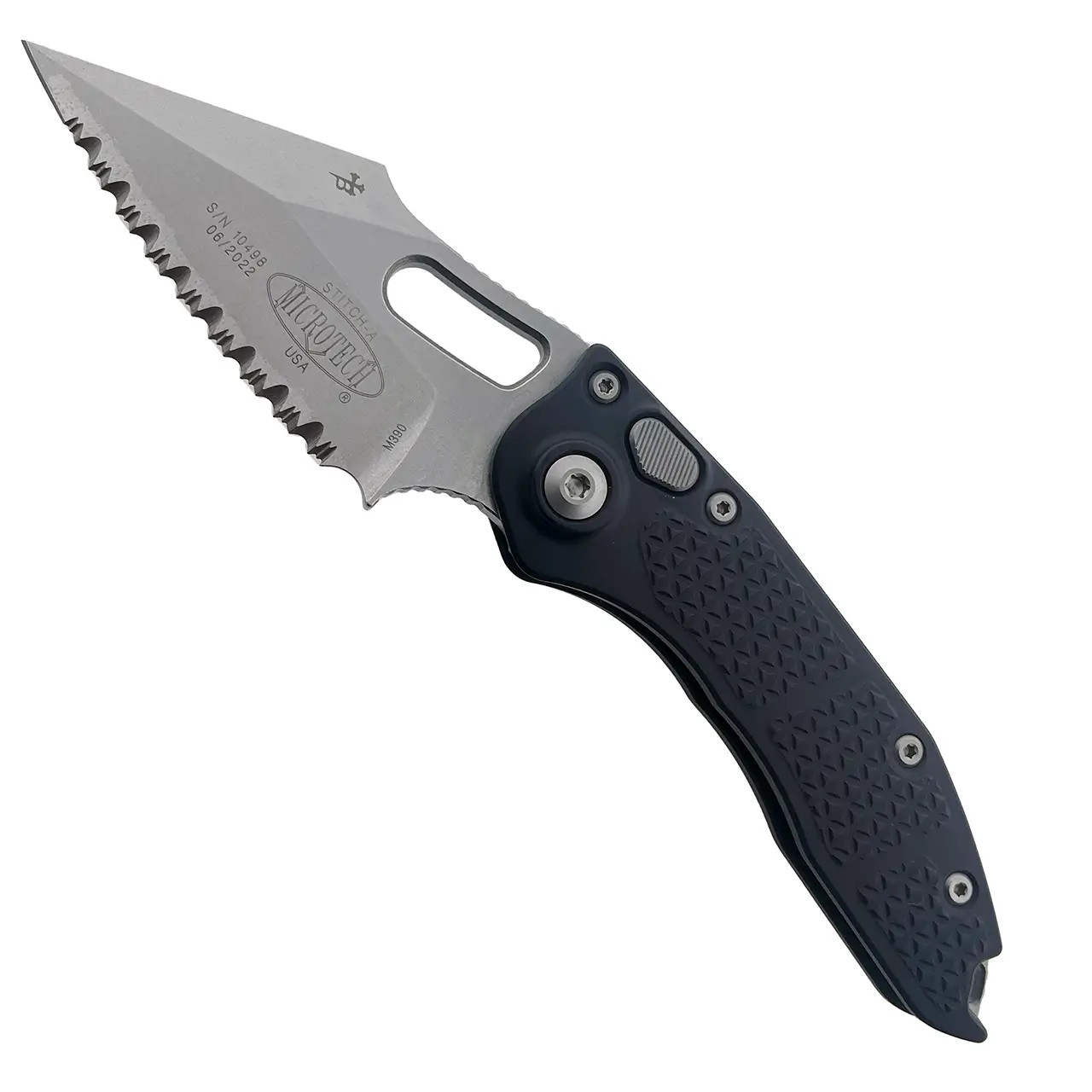 Microtech Stitch Automatic Black Stonewash Full Serrated Knife