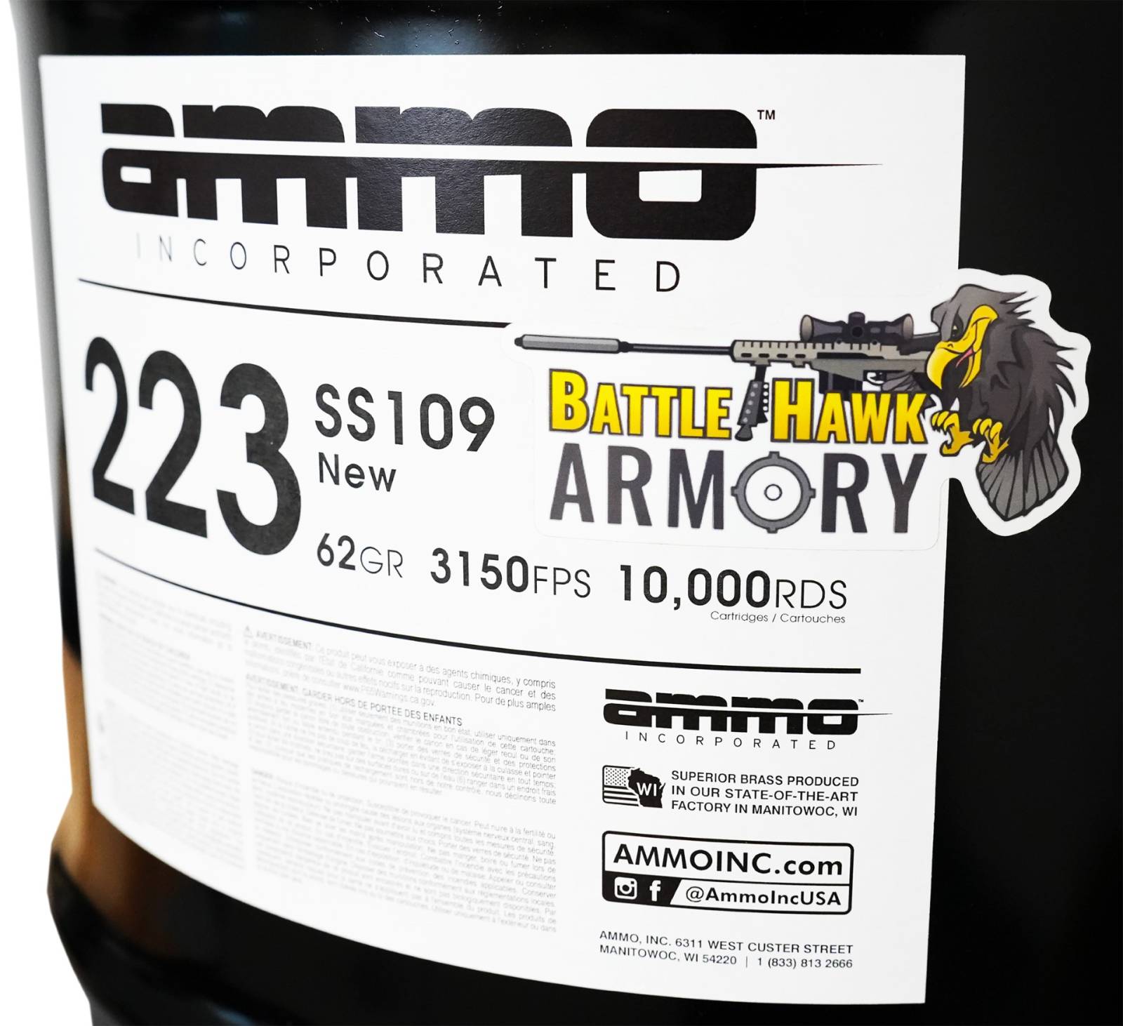 Ammo Inc 5.56x45mm NATO 62 Grain SS109 Steel Penetrator Brass Full ...