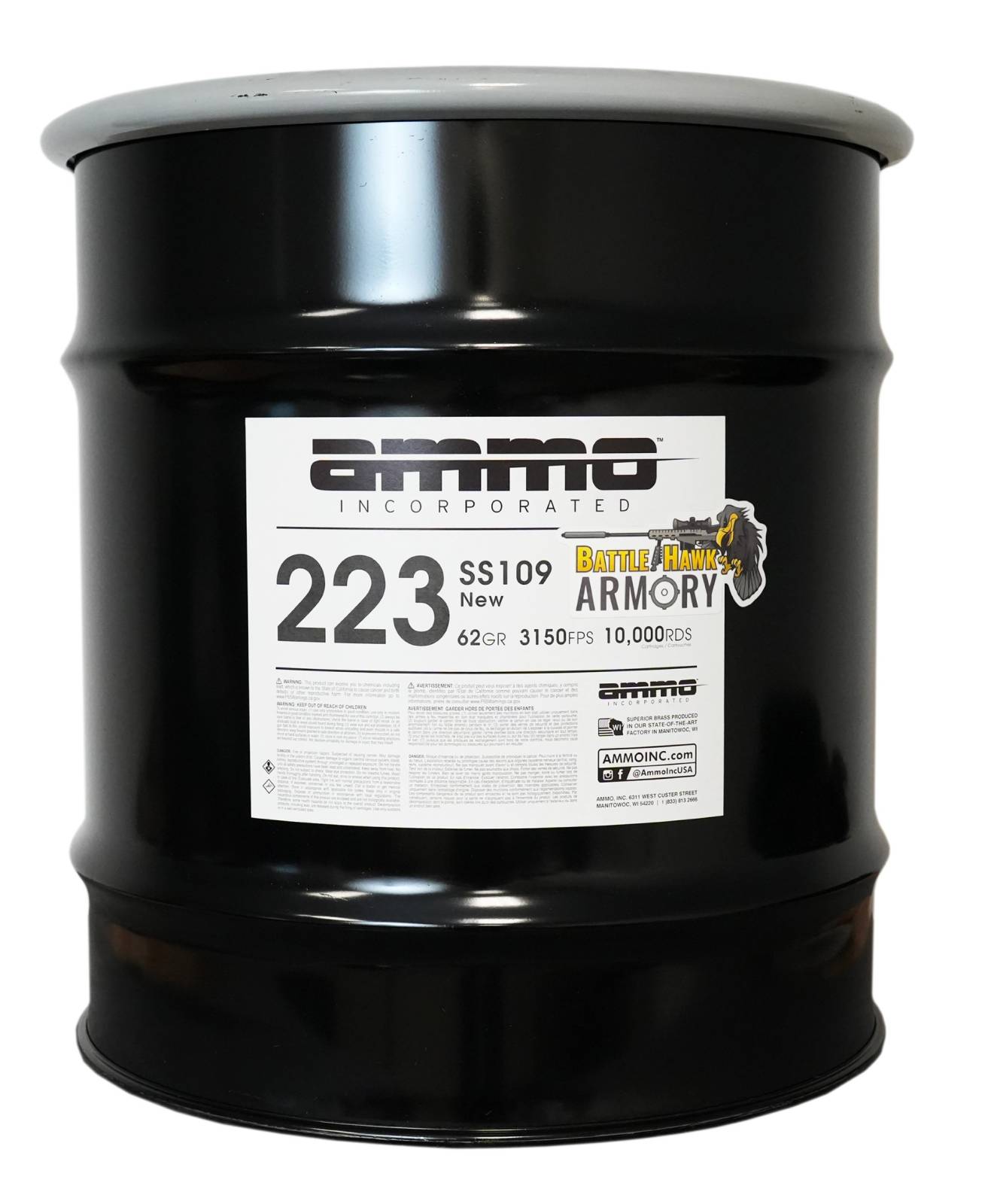 Ammo Inc 5.56x45mm NATO 62 Grain SS109 Steel Penetrator Brass Full ...