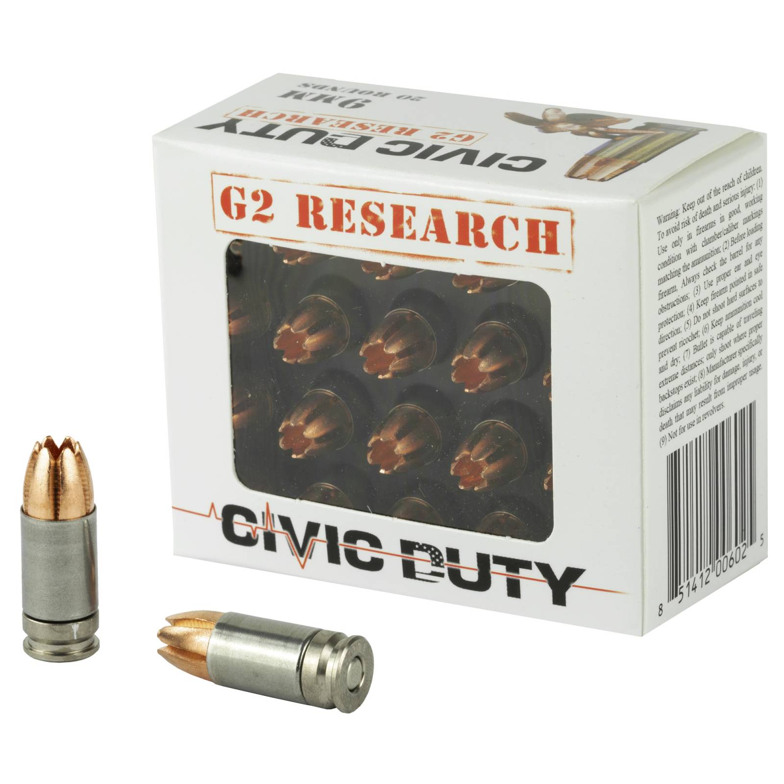 G2 Research Civic Duty 9mm 96 Gr Copper Expansion Projectile 20rds ...