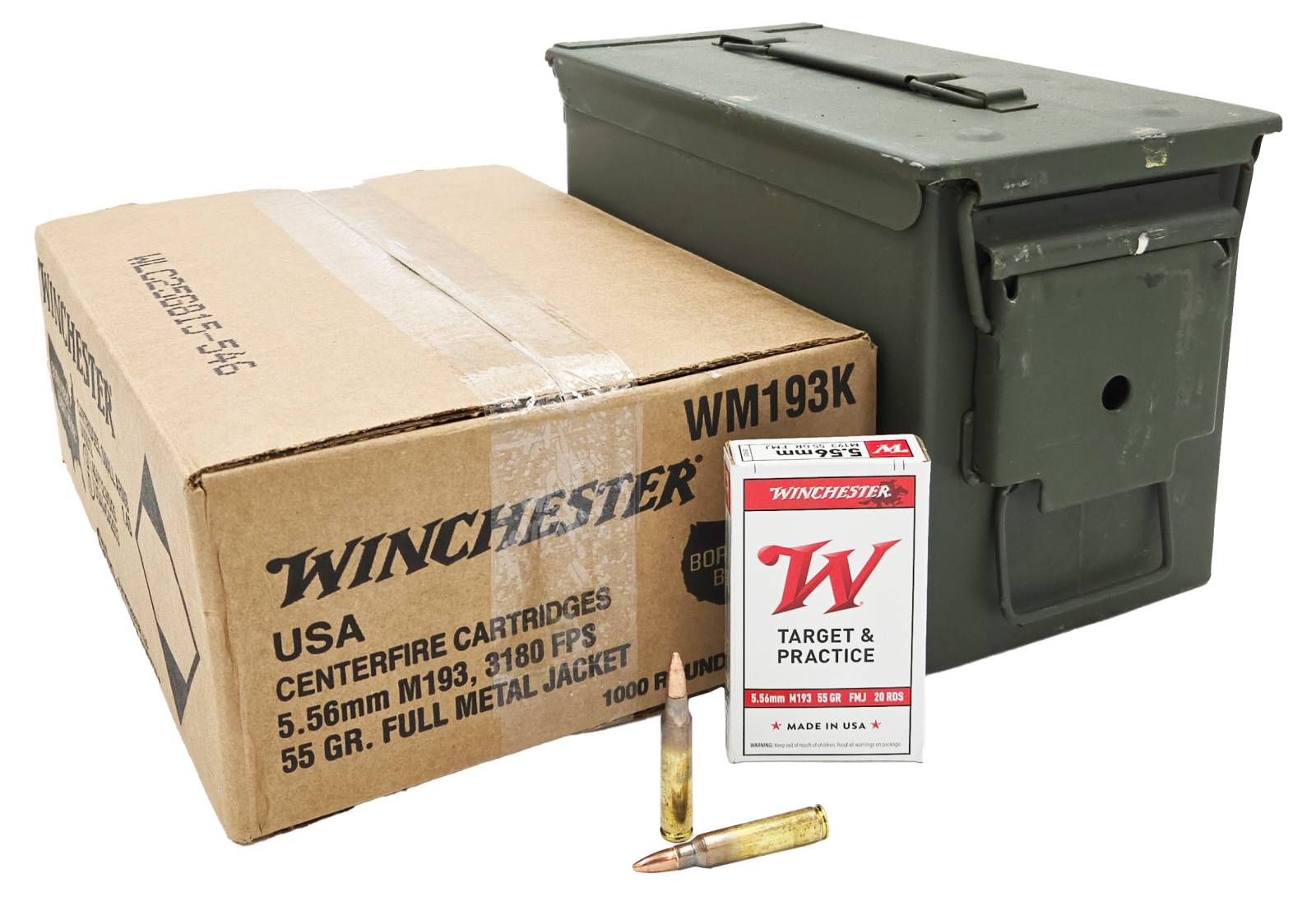 Winchester Ammo Q3131KY USA 5.56x45mm NATO 55 gr M193 Full Metal Jacket ...
