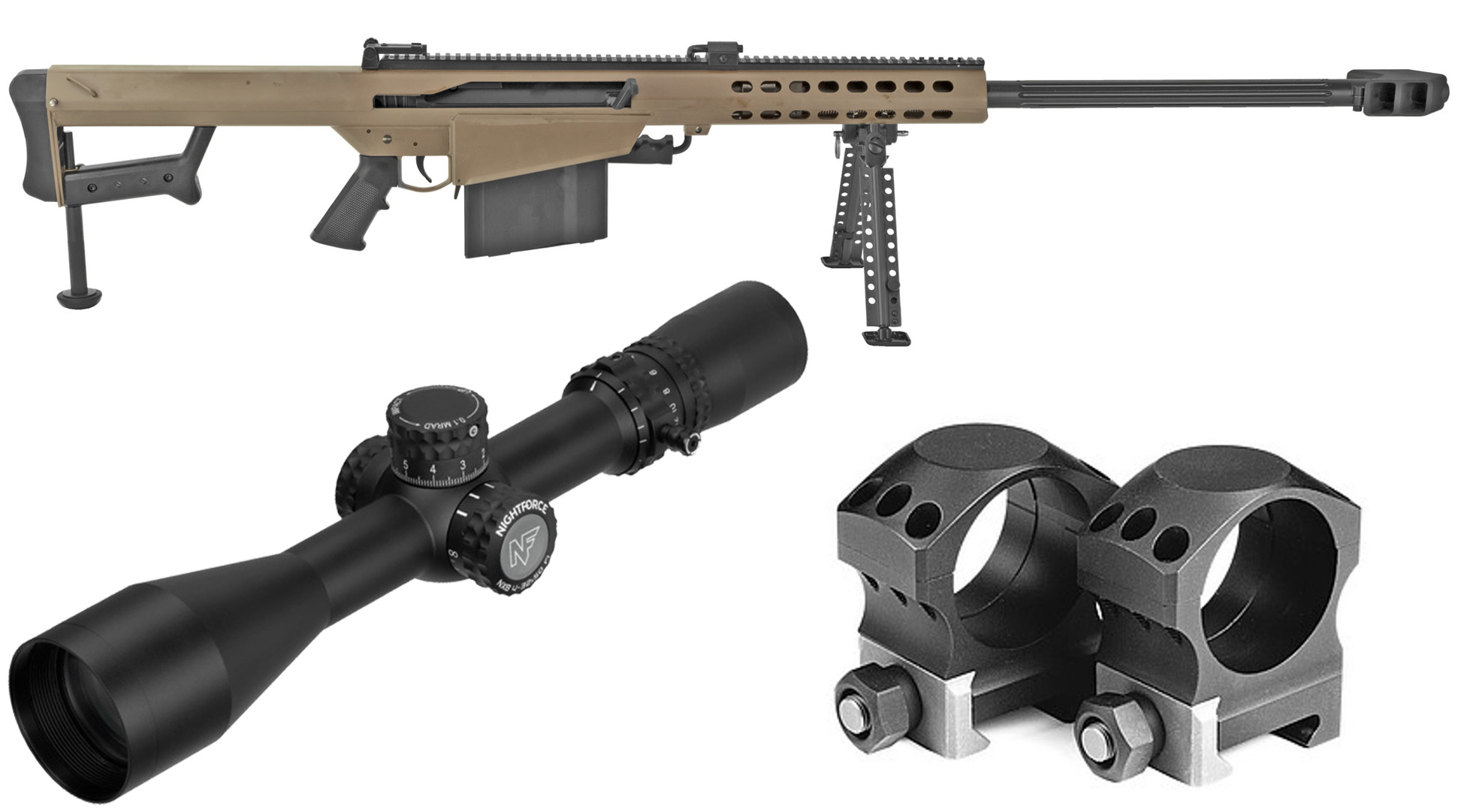 Barrett M82A1 .50 BMG 29" Fluted Barrel, FDE w/ Nightforce Mil-Spec NX8 ...