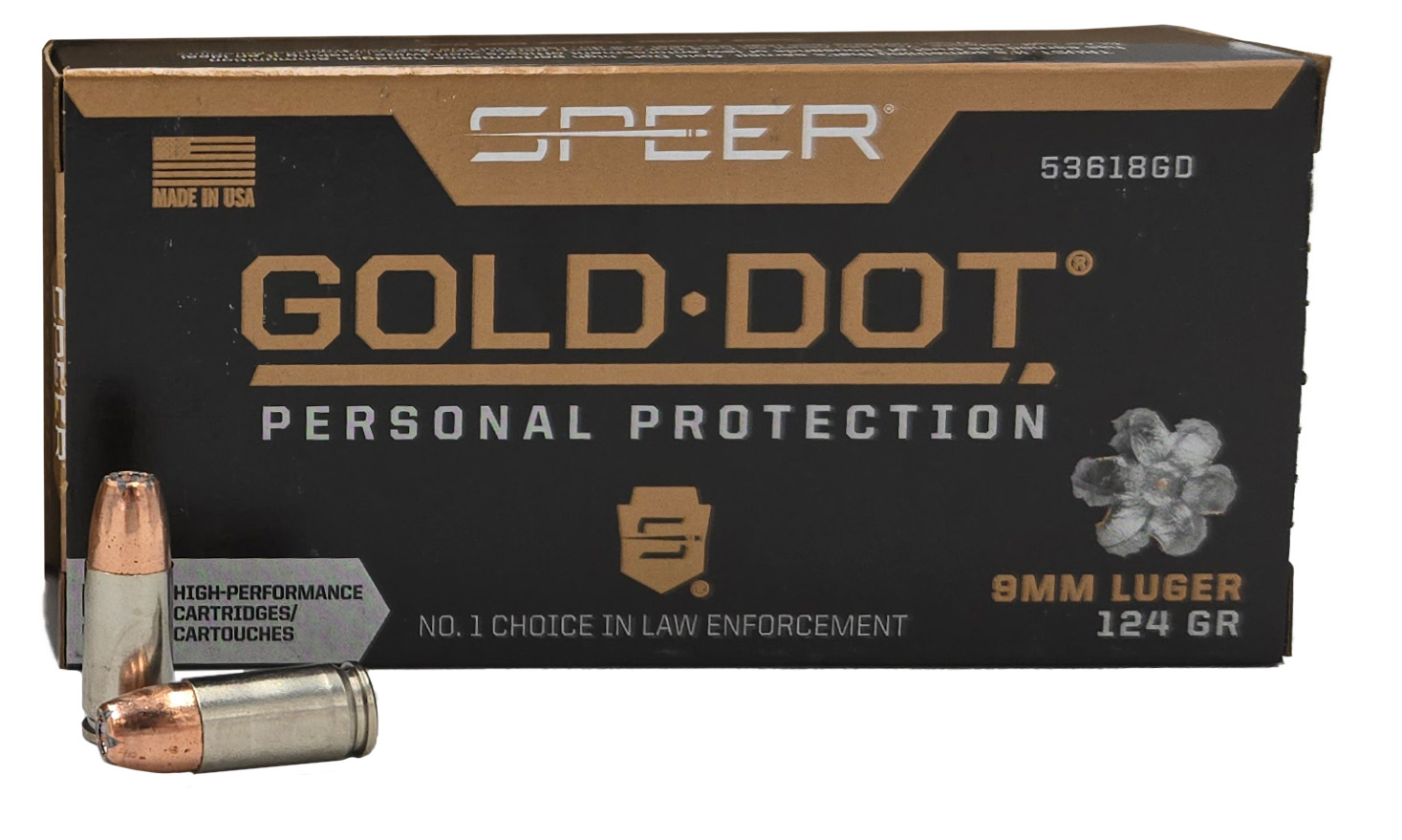 SPEER GOLD DOT PERSONAL PROTECTION 9MM LUGER 124GR GDHP 50 RD BOX ...