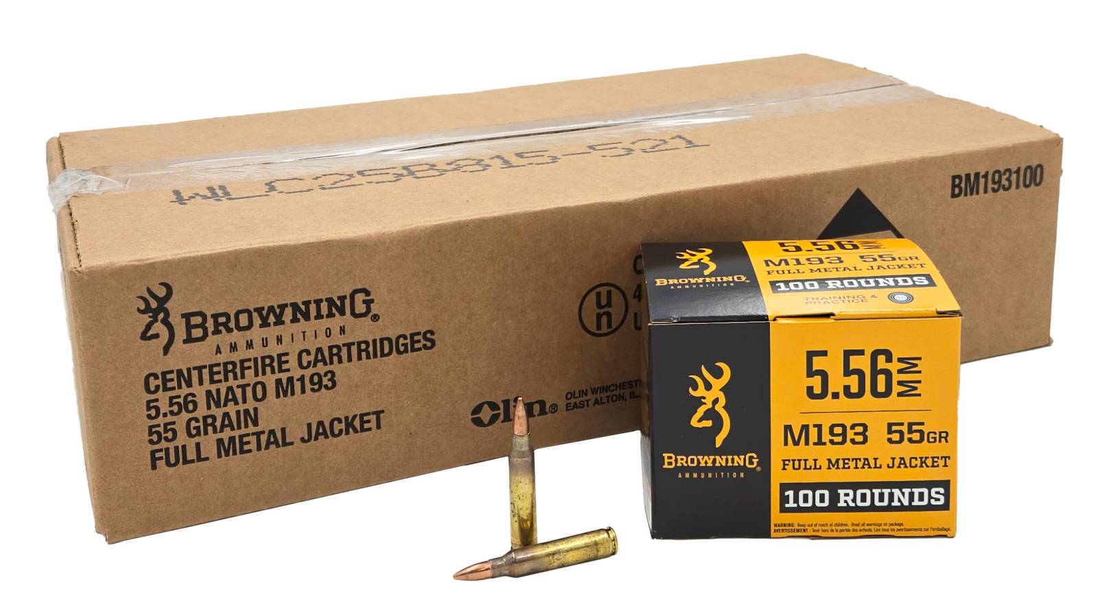 Browning 5.56 Nato 55 Grain FMJ M193 Ammunition 1000 rd CASE ...