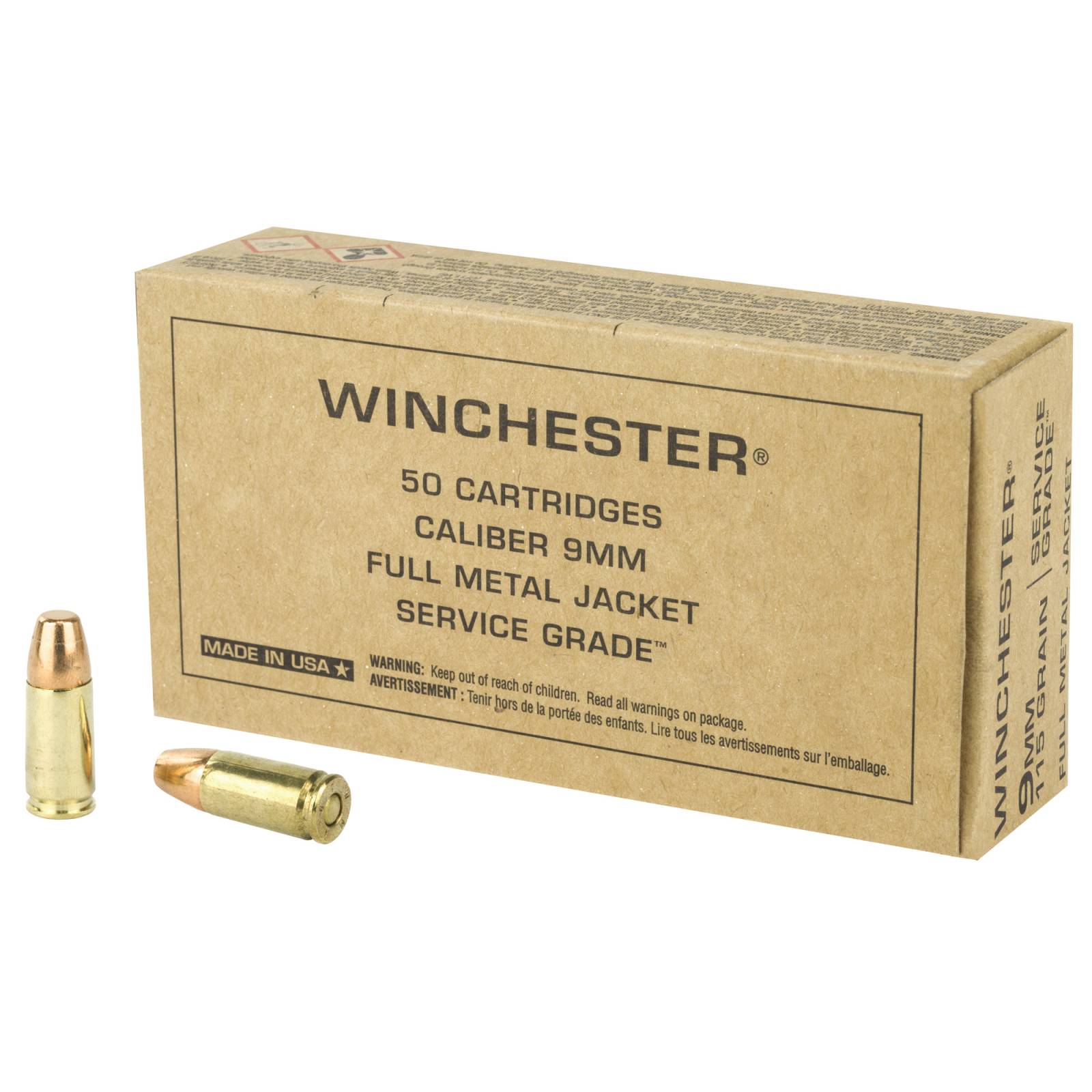 Winchester Ammo SG9W Service Grade 9mm Luger 115 gr Full Metal Jacket ...
