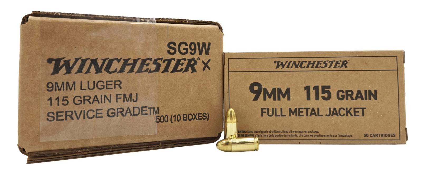 Winchester Ammo SG9W Service Grade 9mm Luger 115 gr Full Metal Jacket ...