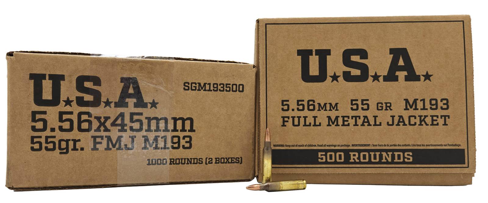 WINCHESTER LAKE CITY SERVICE GRADE M193 5.56 55 GR FMJ 1000 rd CASE ...