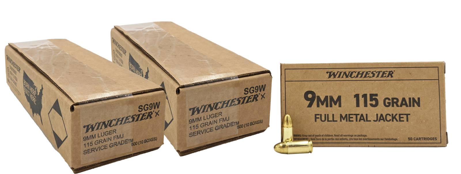 Winchester Ammo SG9W Service Grade 9mm Luger 115 gr Full Metal Jacket ...
