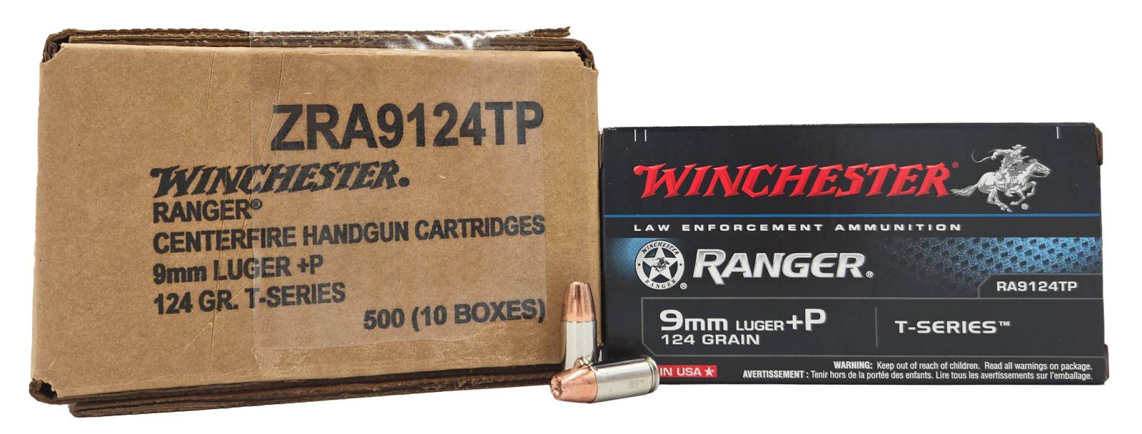 Winchester RA9124TP Ranger 9mm 124 Gr +P JHP Law Enforcement Ammunition ...