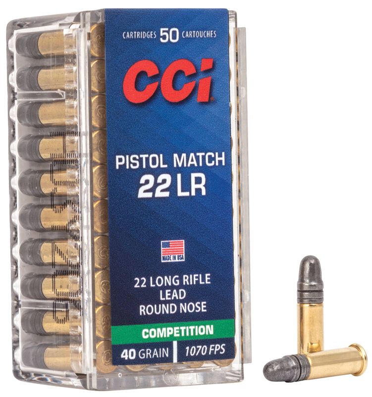 CCI 0051 Competition Pistol Match .22 LR 40 Gr Lead Round Nose (LRN) 50 ...