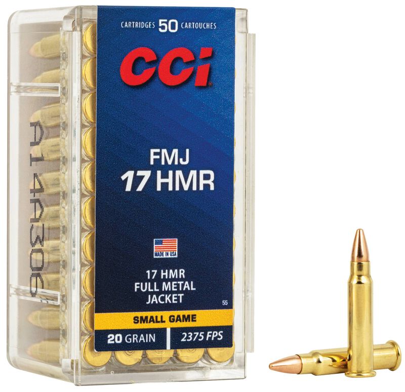 CCI 0055 FMJ Small Game .17 HMR 20 Gr Full Metal Jacket (FMJ) 50 rd Box ...