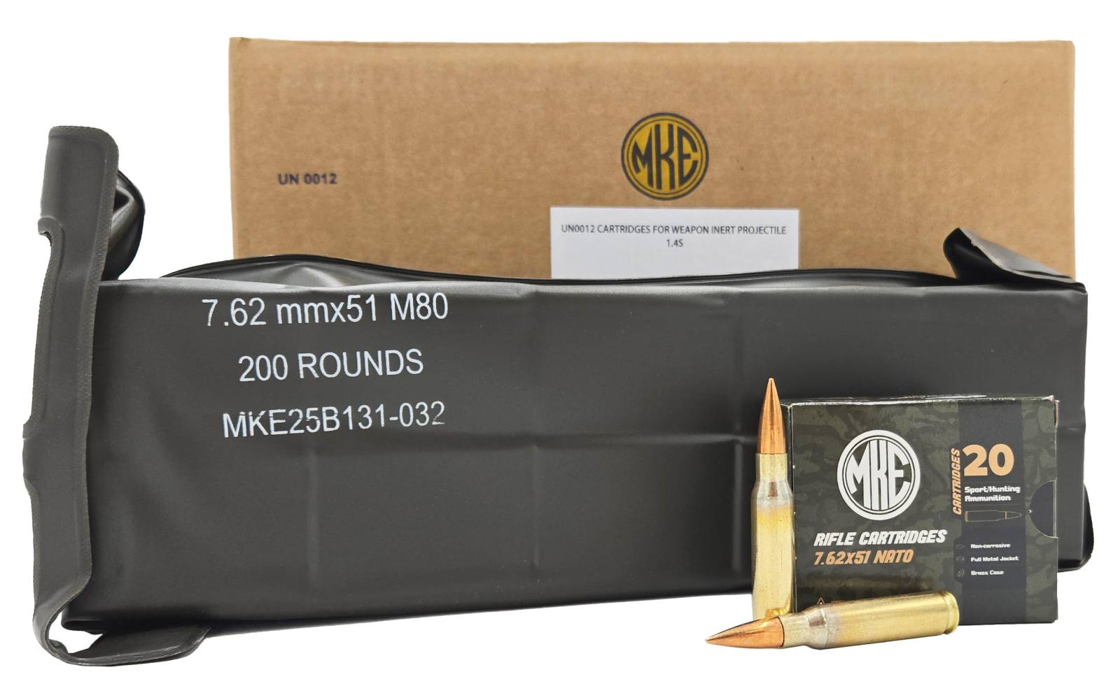 MKE 7.62x51mm NATO (308) 147 GR M80 FMJ BRASS RIFLE AMMUNITION 1000 rd ...