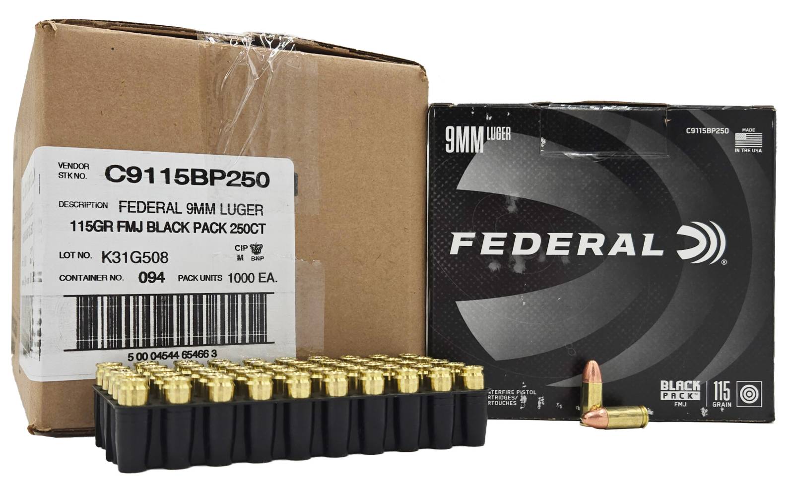FEDERAL BLACK PACK 9MM LUGER 115 GRAIN FULL METAL JACKET AMMUNITION ...
