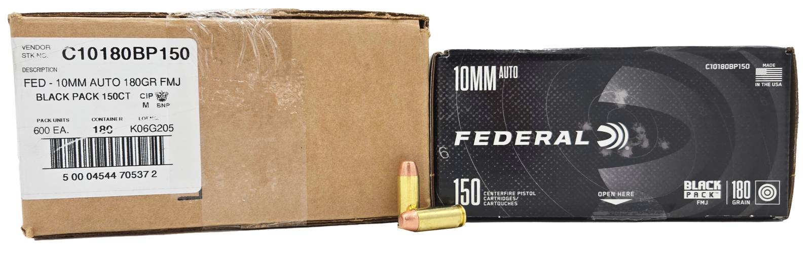 FEDERAL BLACK PACK 10MM AUTO 180 GRAIN FULL METAL JACKET AMMUNITION 600 ...