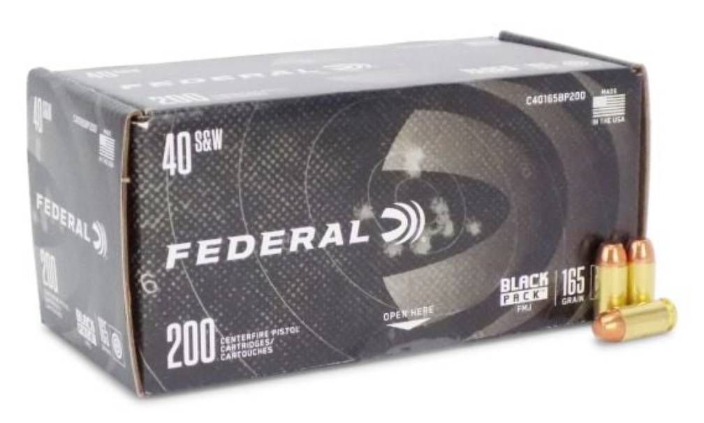 FEDERAL BLACK PACK 40 S&W 165 GRAIN FULL METAL JACKET AMMUNITION 200 RD ...