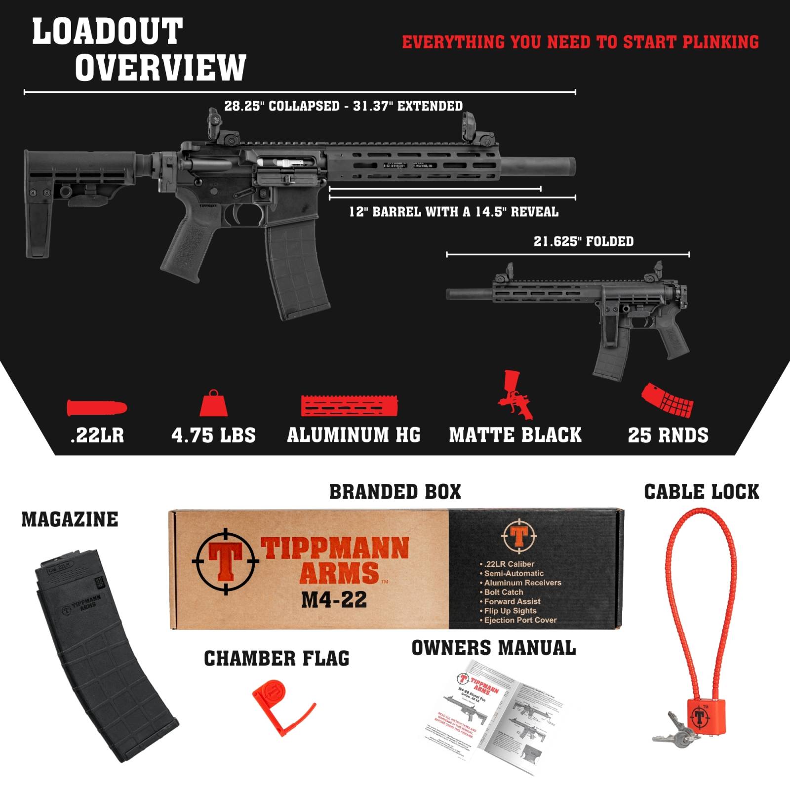 Tippmann Arms M4-22 .22LR 25rd 12" Barrel ELITE BUG OUT ISS Integrally ...