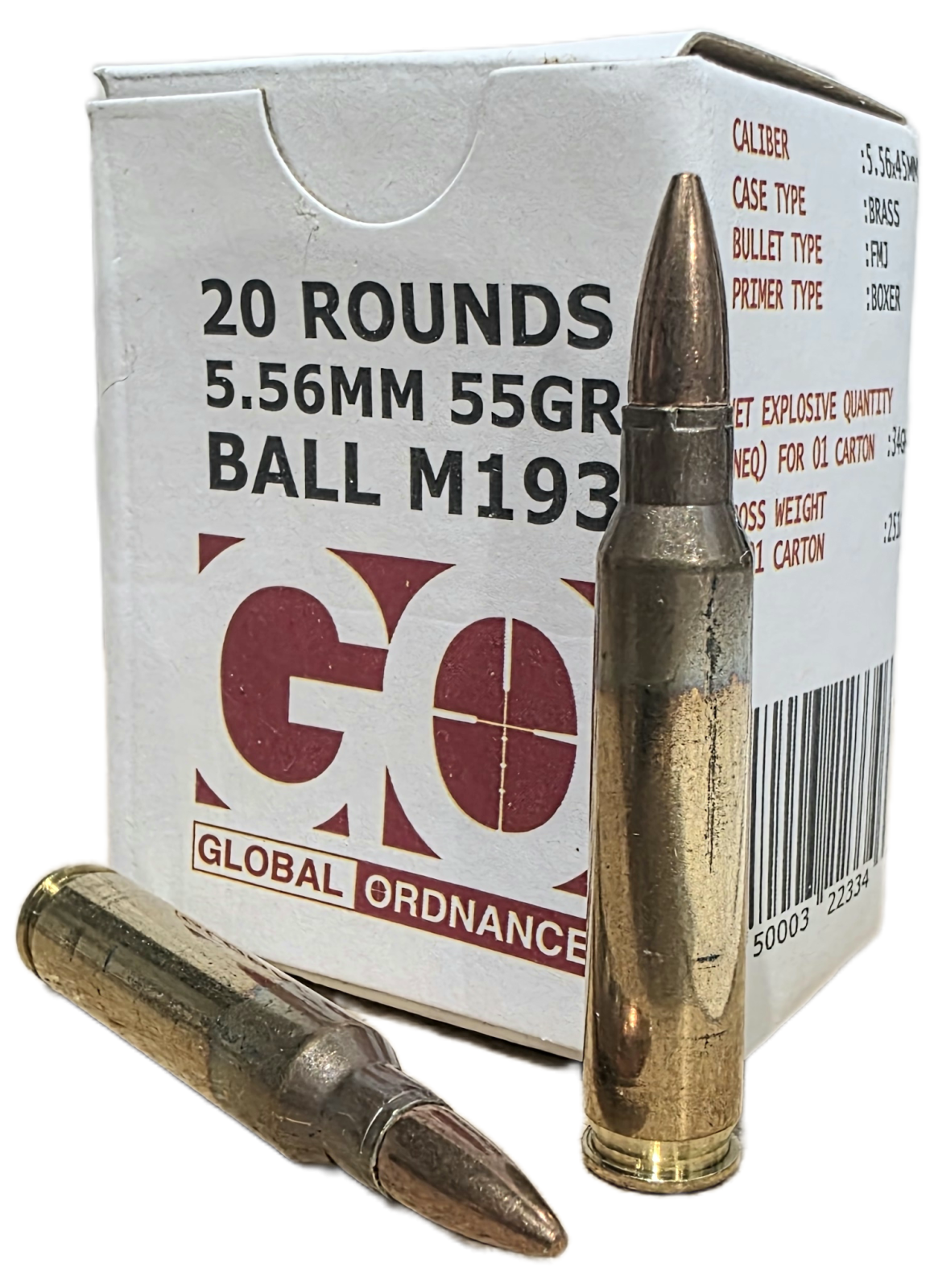 Global Ordnance M193 5.56 55gr FMJ 20rd Box - Battlehawk