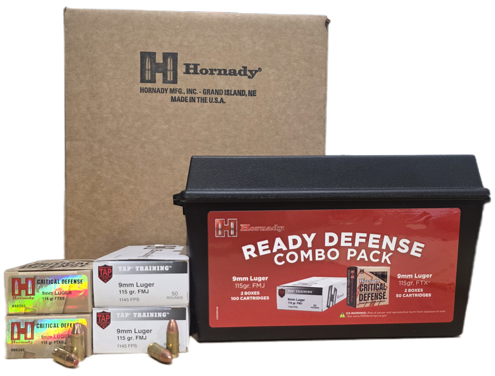 Hornady 9mm Ammo Case: 4x Cans TAP Training+Critical Defense